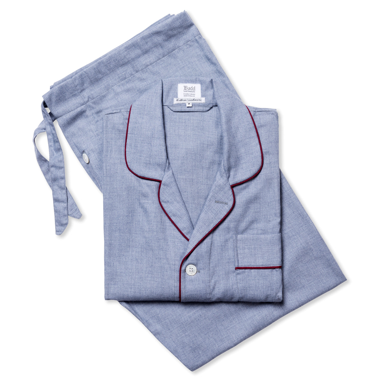Plain Cotton and Cashmere Pyjamas in Navy – Budd London