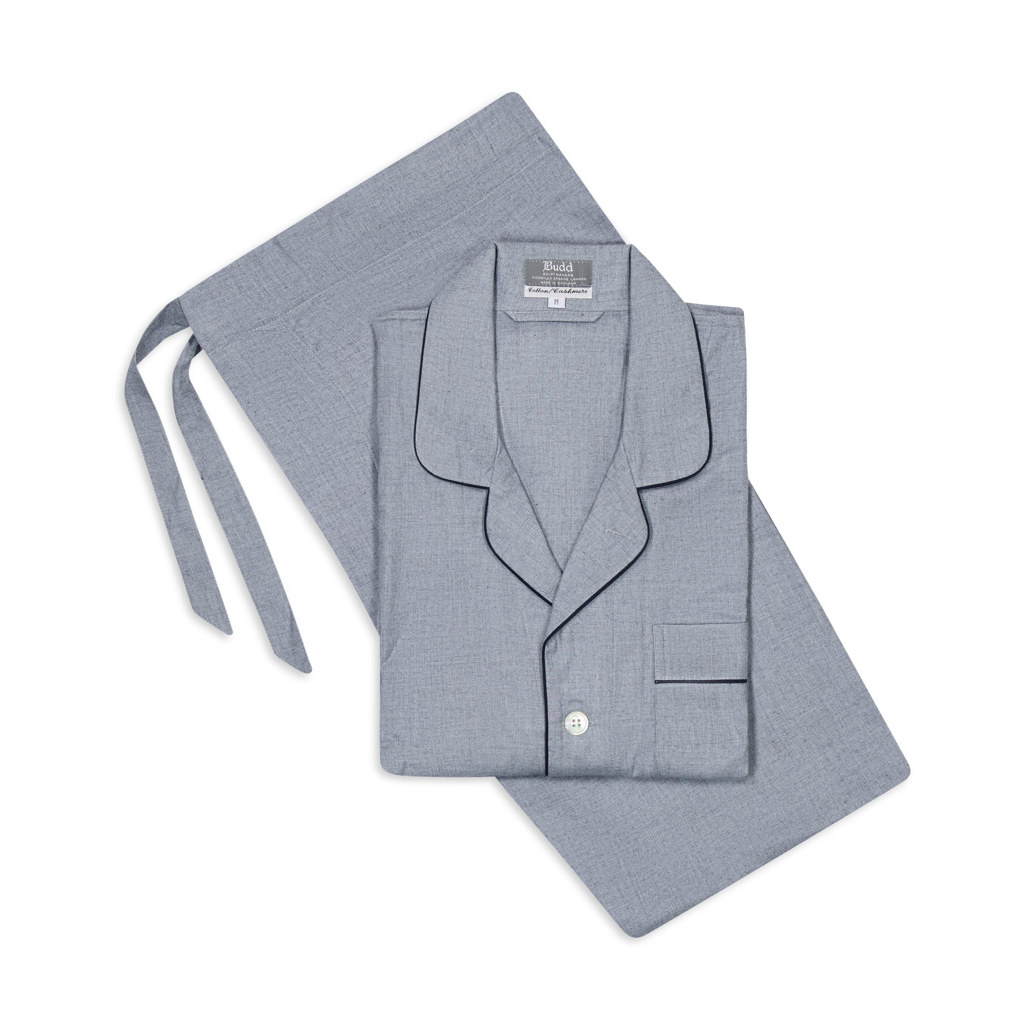 Cotton and Cashmere Classic Pyjamas in Denim and Navy – Budd London