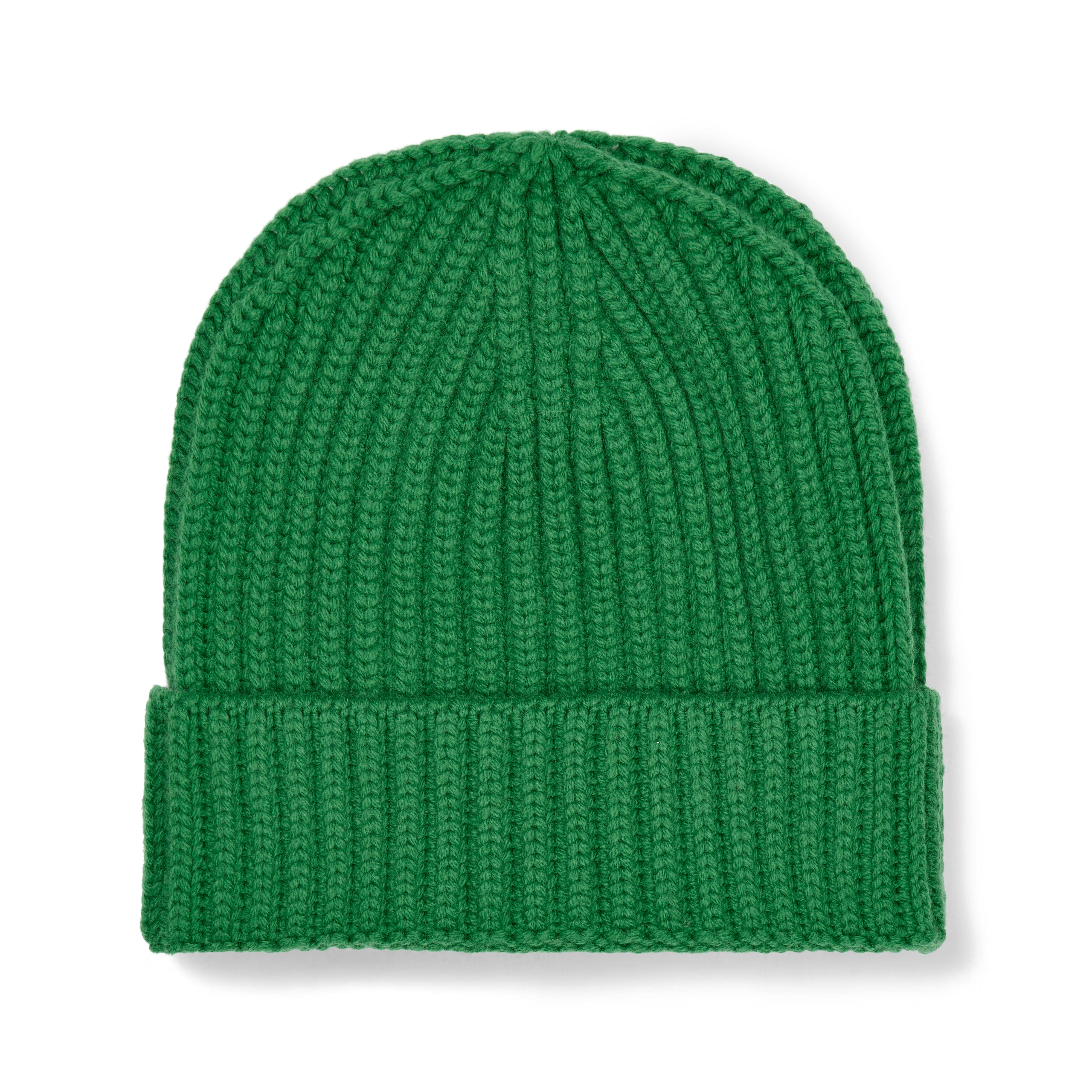 Scottish Cashmere Thick Ribbed Beanie Hat in Grasshopper Green – Budd ...