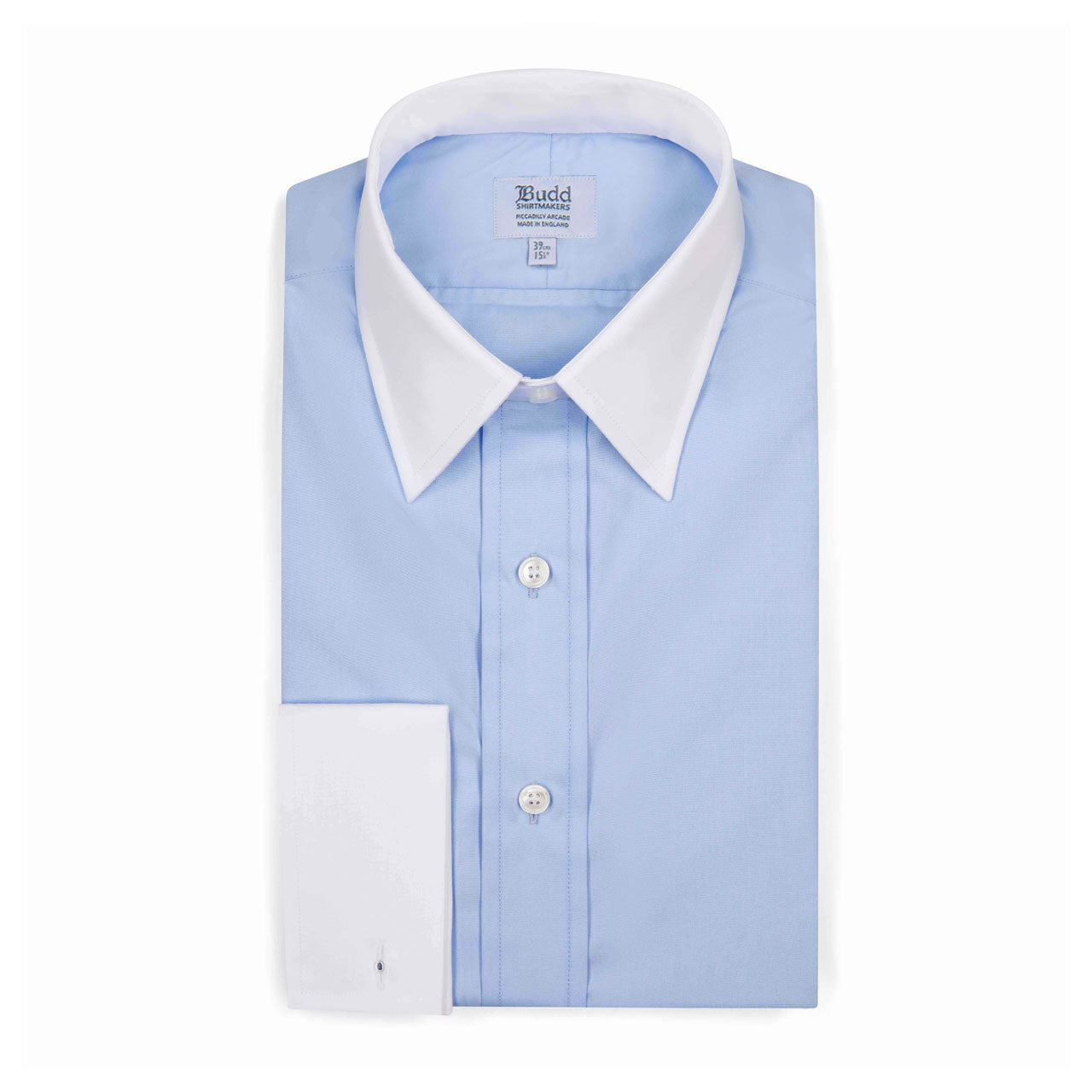 Classic Fit Poplin Shirt in Blue with White Collar and Cuffs – Budd London