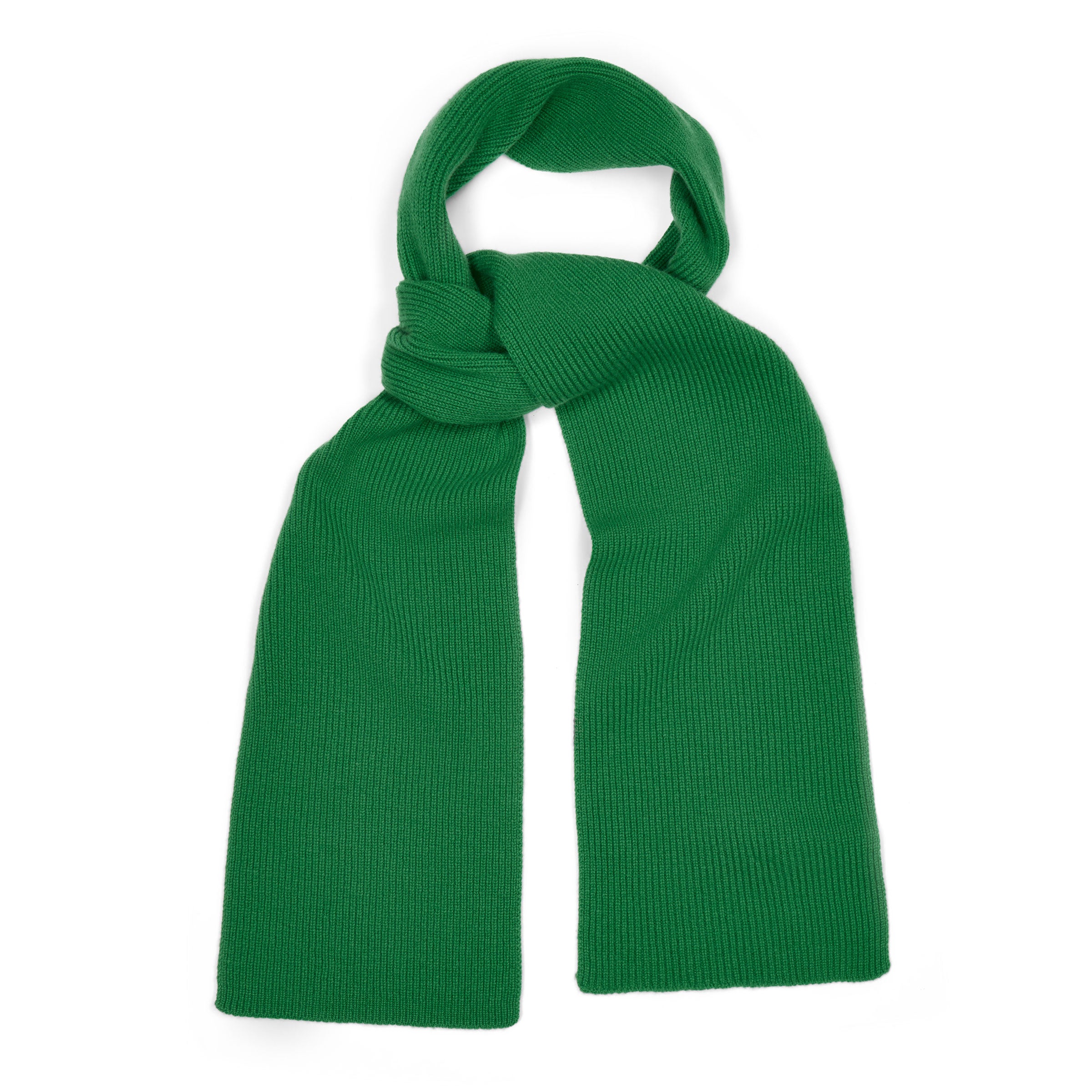 Scottish Cashmere 3 Ply Ribbed Scarf in Grasshopper Green – Budd London