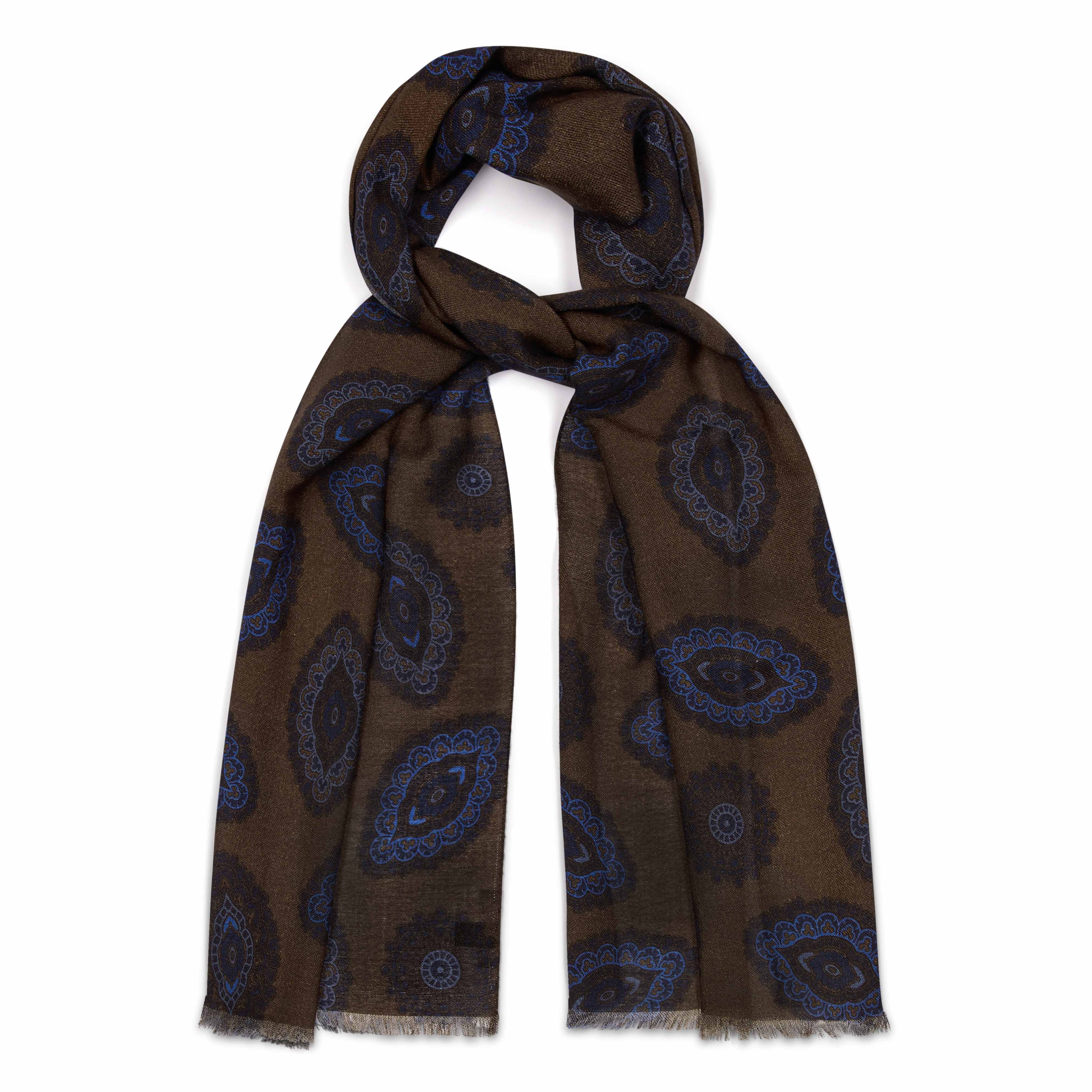 Edwardian Motif Wool Scarf in Brown – Budd London