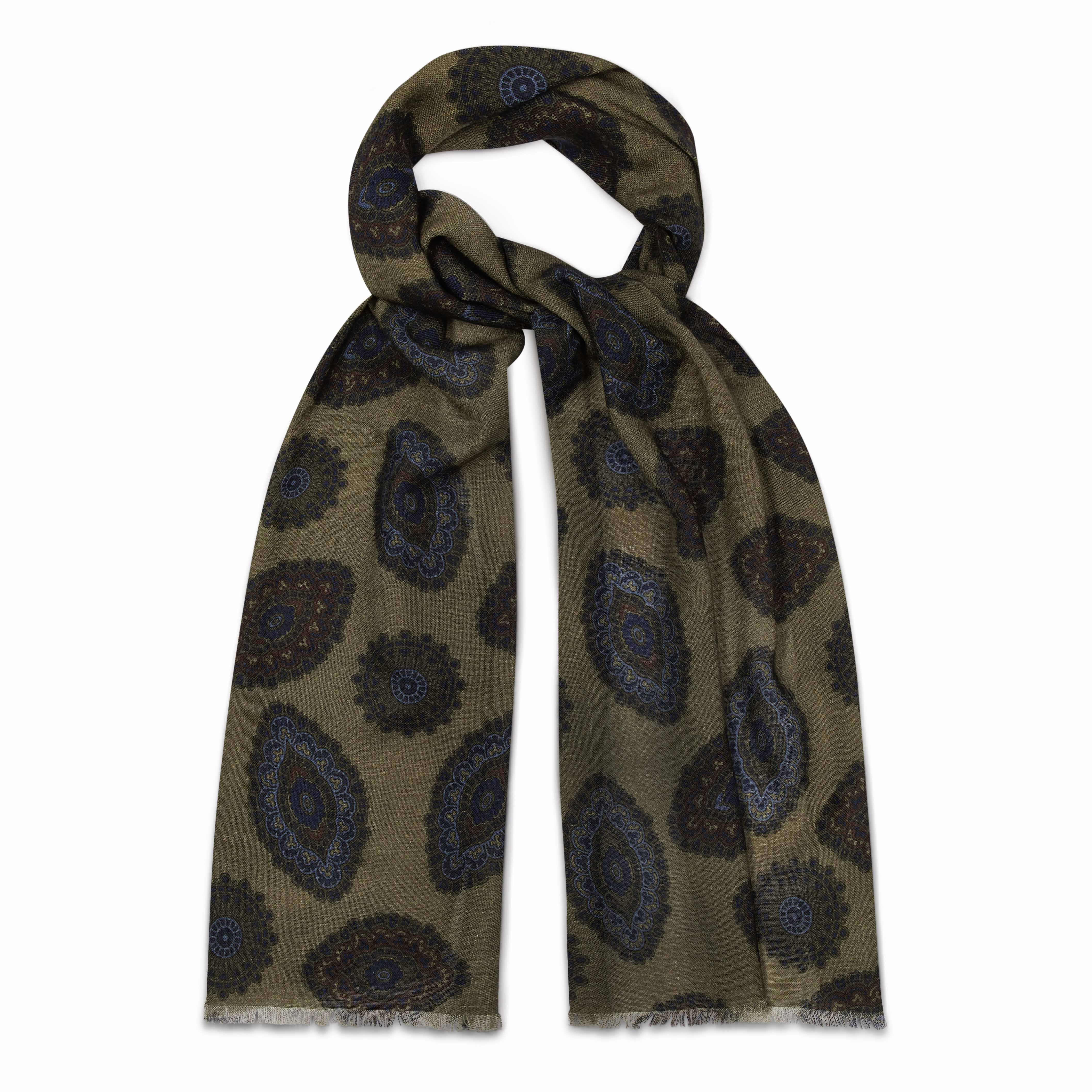Edwardian Motif Wool Scarf in Moss – Budd London