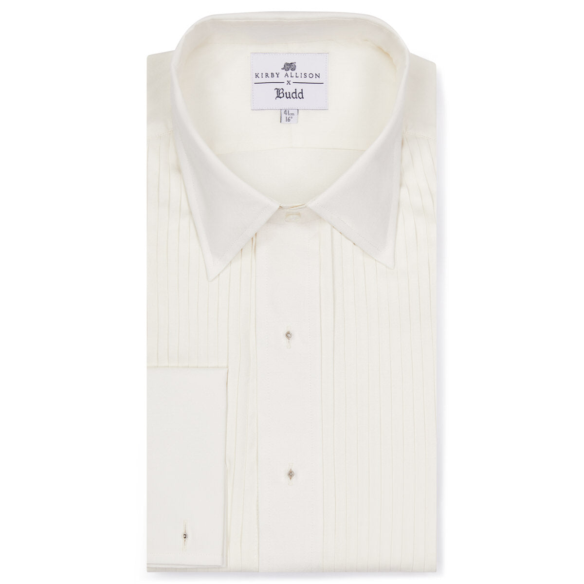 Kirby Allison x Budd Tailored Fit Hand Pleated Silk Dress Shirt in Cre ...