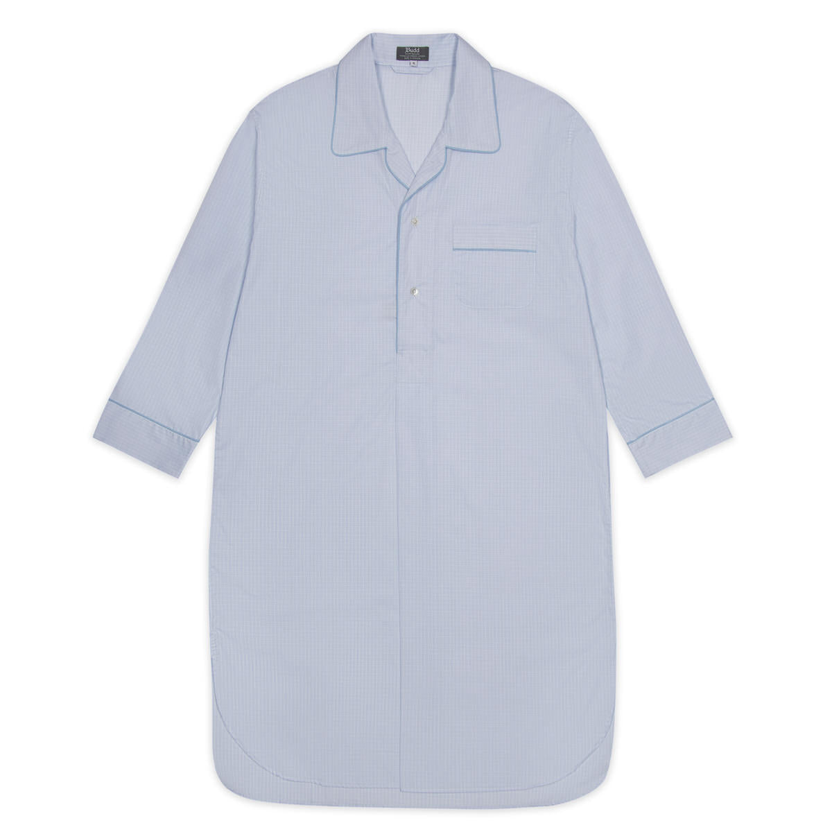 Fine Check Swiss Poplin Nightshirt in Sky Blue – Budd London