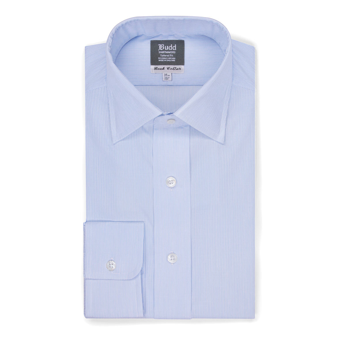 Tailored Fit Needle Stripe Button Cuff Shirt in Sky Blue – Budd London