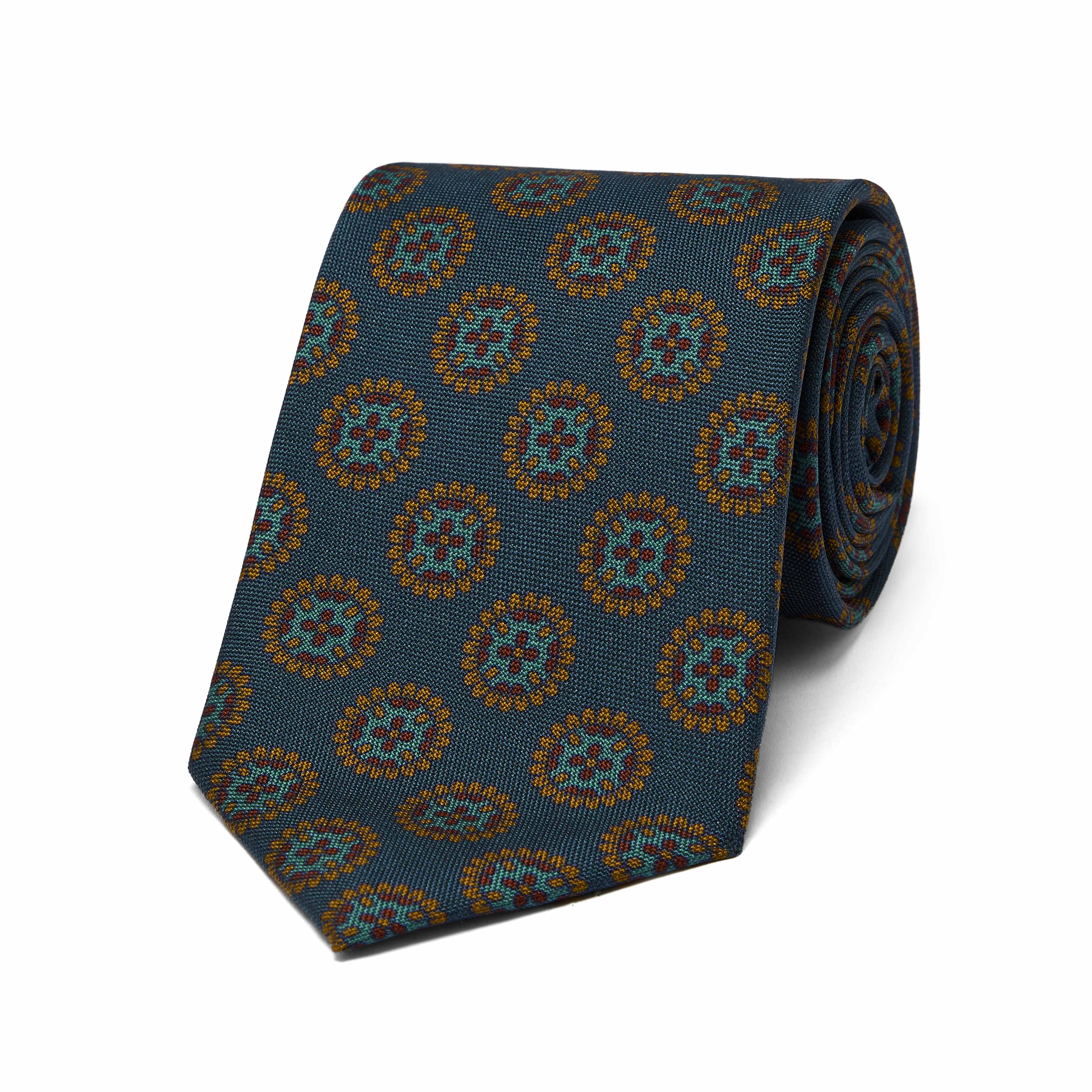 Solis Motif Hopsack Silk Tie in Atlantic – Budd London