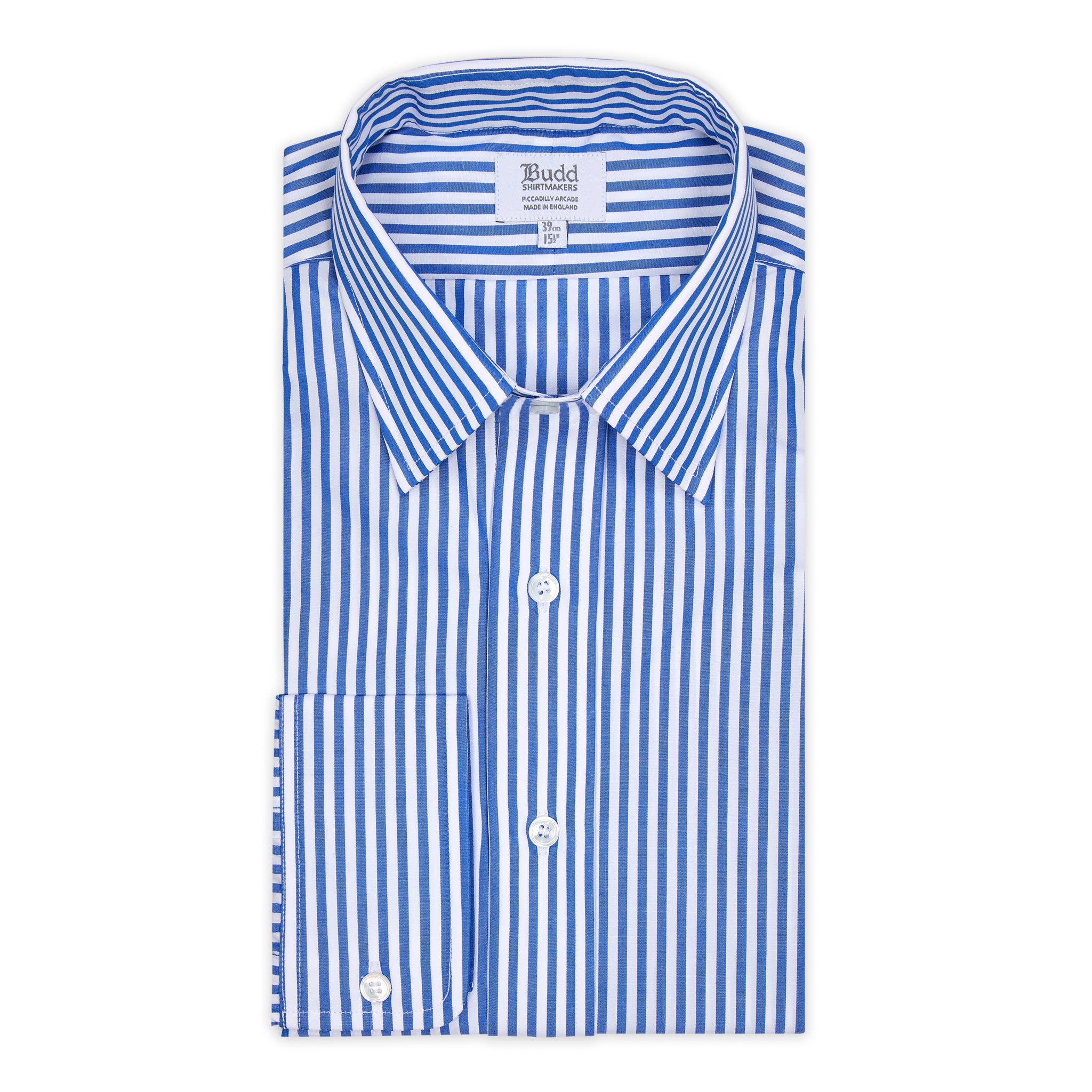 Classic Fit Block Stripe Poplin Button Cuff Shirt in Royal Blue – Budd ...