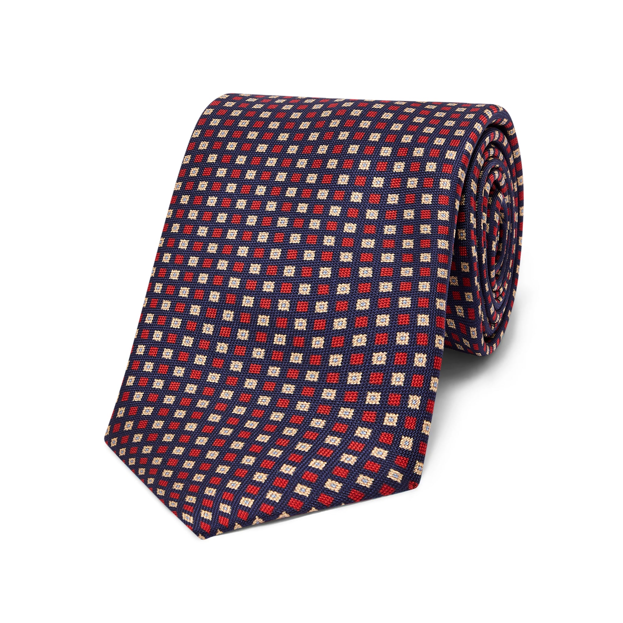 Floral Check Panama Silk Tie in Navy – Budd London