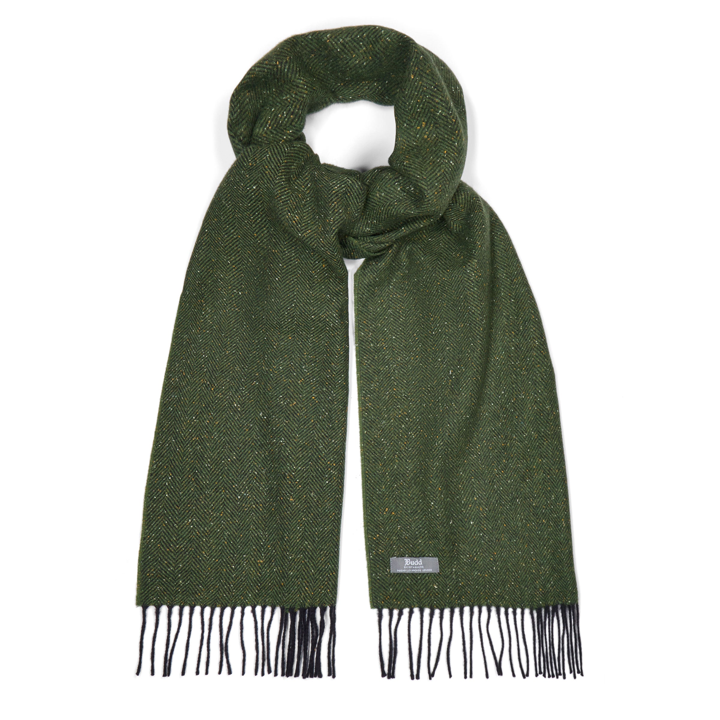 Donegal Herringbone Wool and Silk Scarf in Hunter Green – Budd London