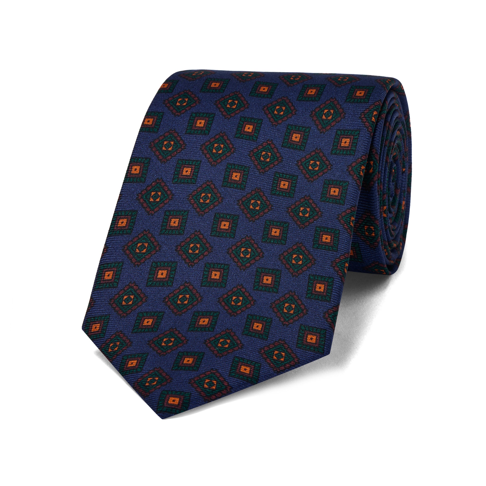 Jewel Motif Ancient Madder Silk Tie in Navy – Budd London