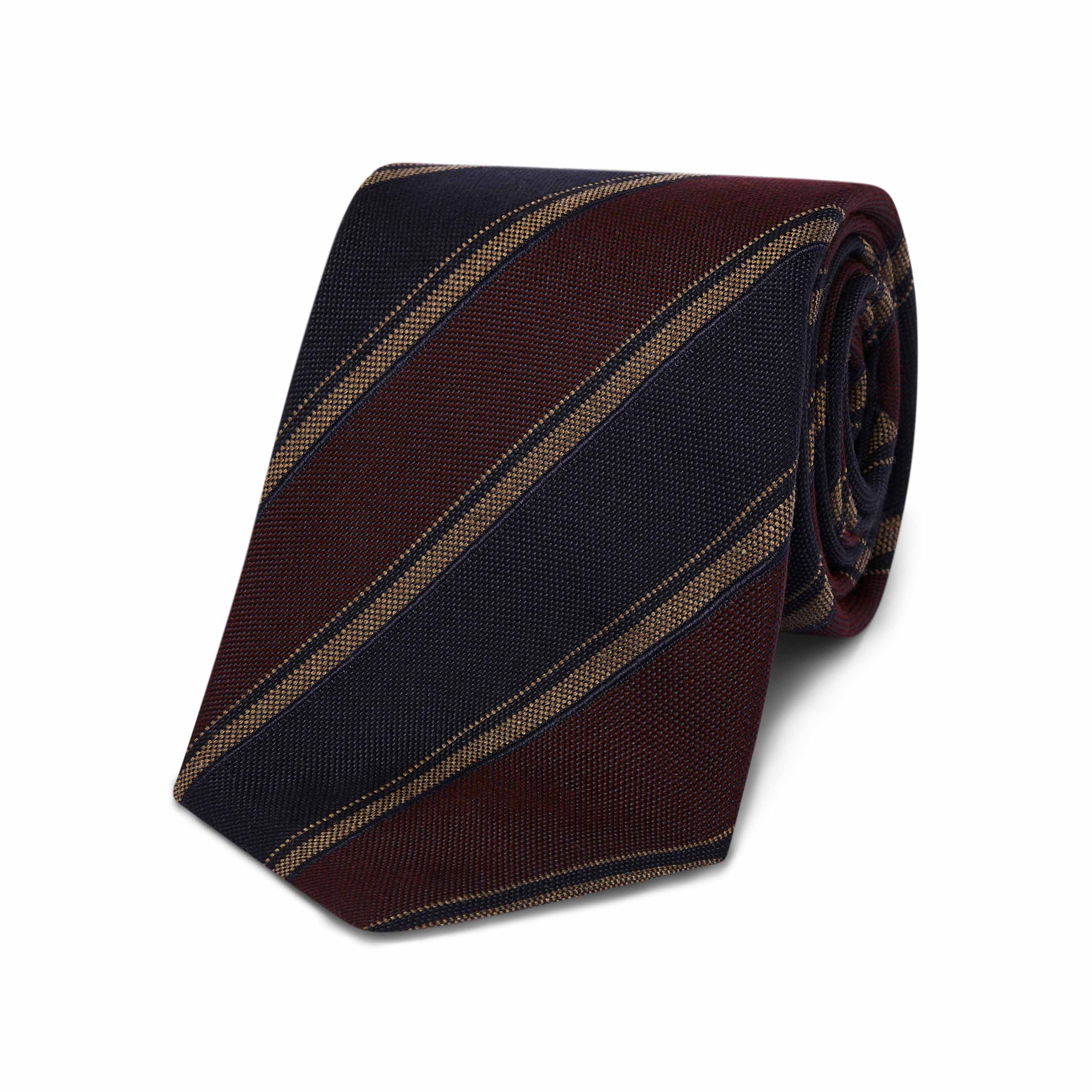 Heritage Stripe Silk and Wool Tie in Navy and Burgundy – Budd London