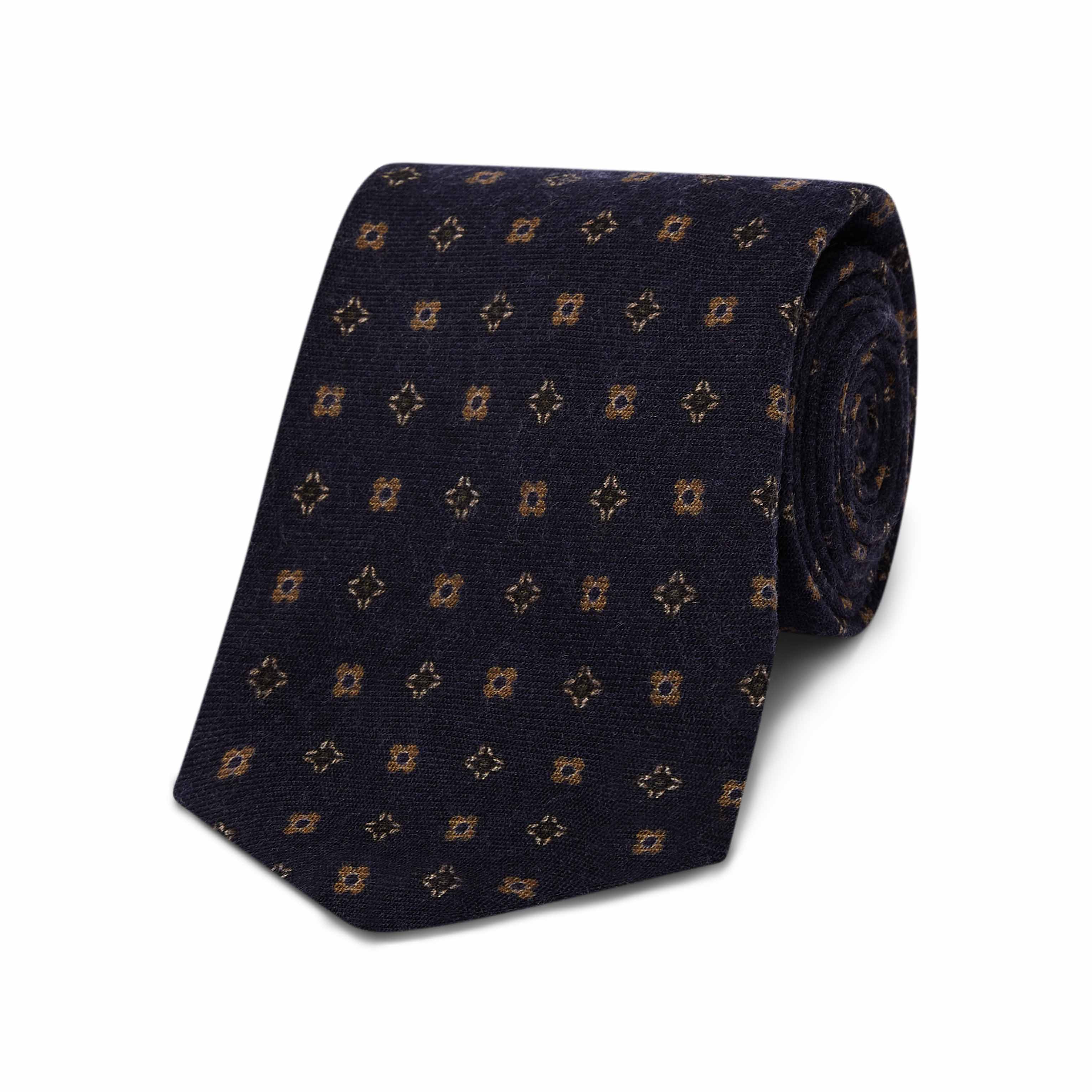 Neat Floral Design Wool Tie in Navy – Budd London