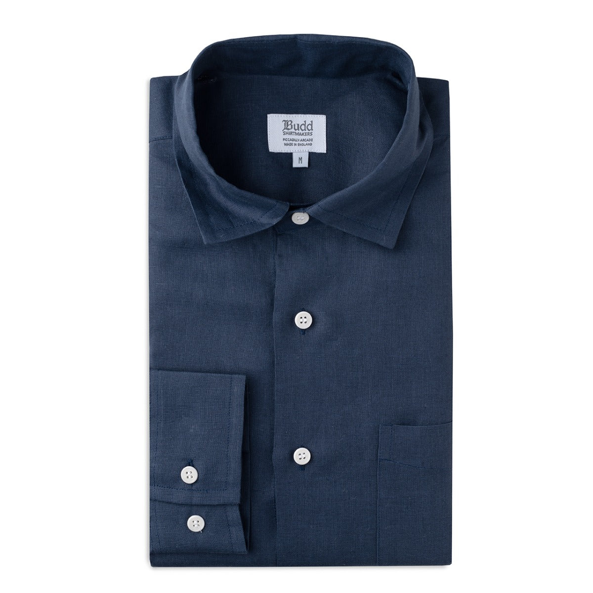 Casual Fit Plain Linen Button Cuff Shirt in Navy – Budd London