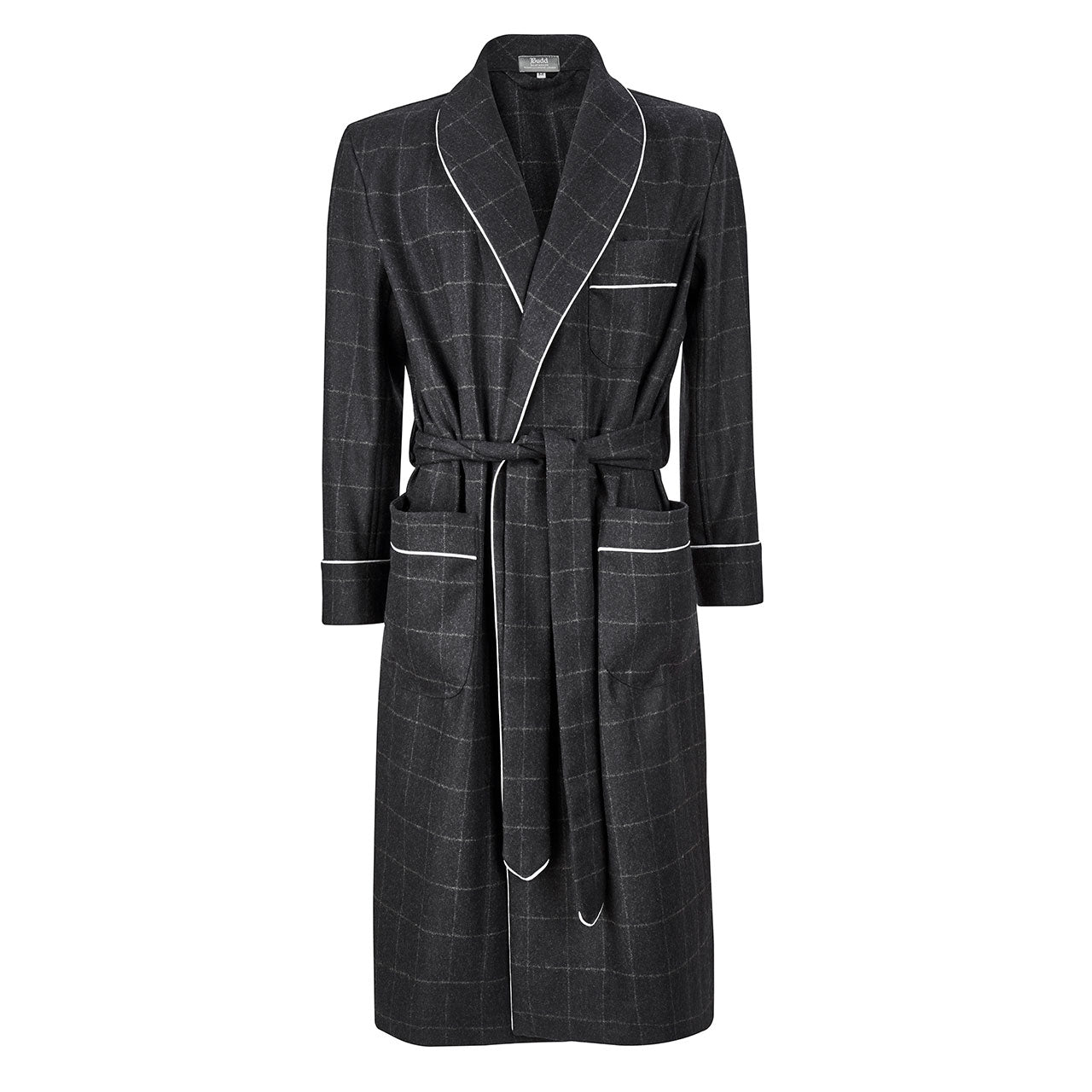 Windowpane Wool Dressing Gown in Charcoal – Budd London