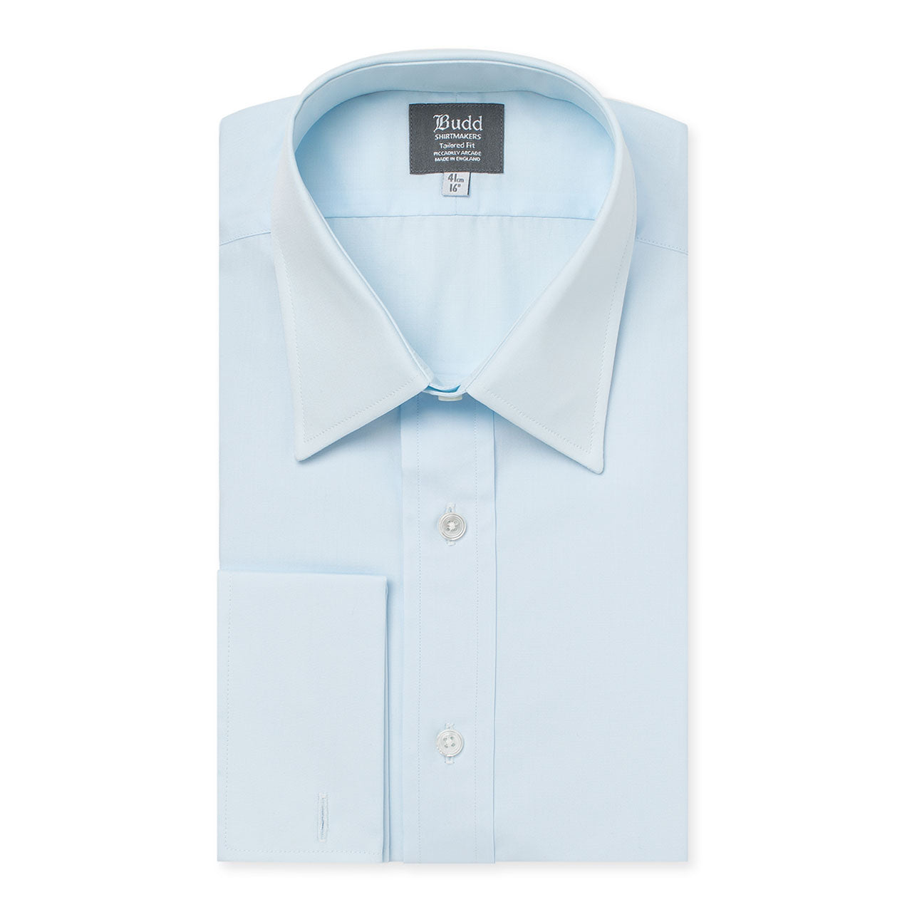 Tailored Fit Plain Poplin Double Cuff Shirt in Sky Blue – Budd London