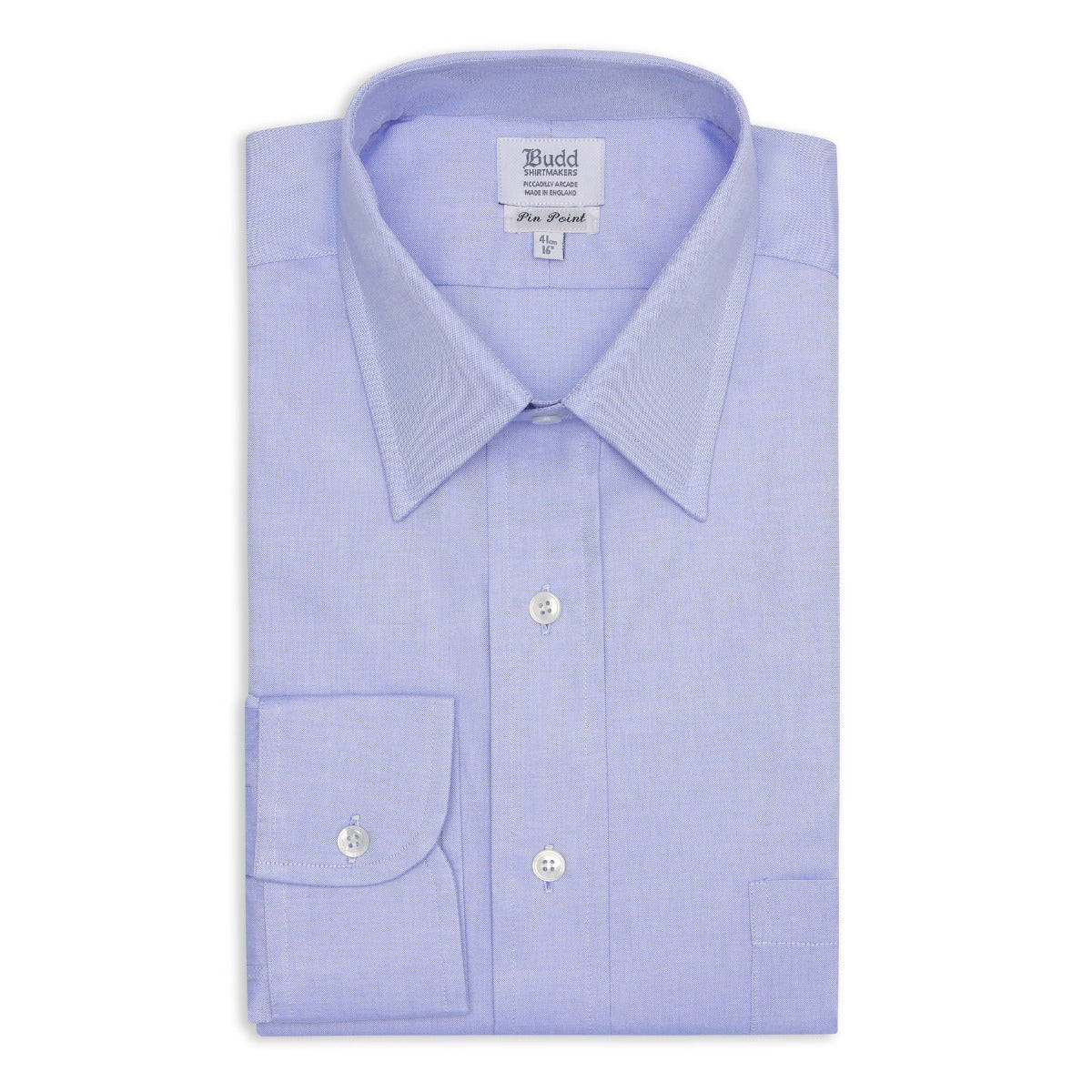 Classic Fit Plain Pinpoint Oxford Button Cuff Shirt in Blue – Budd London
