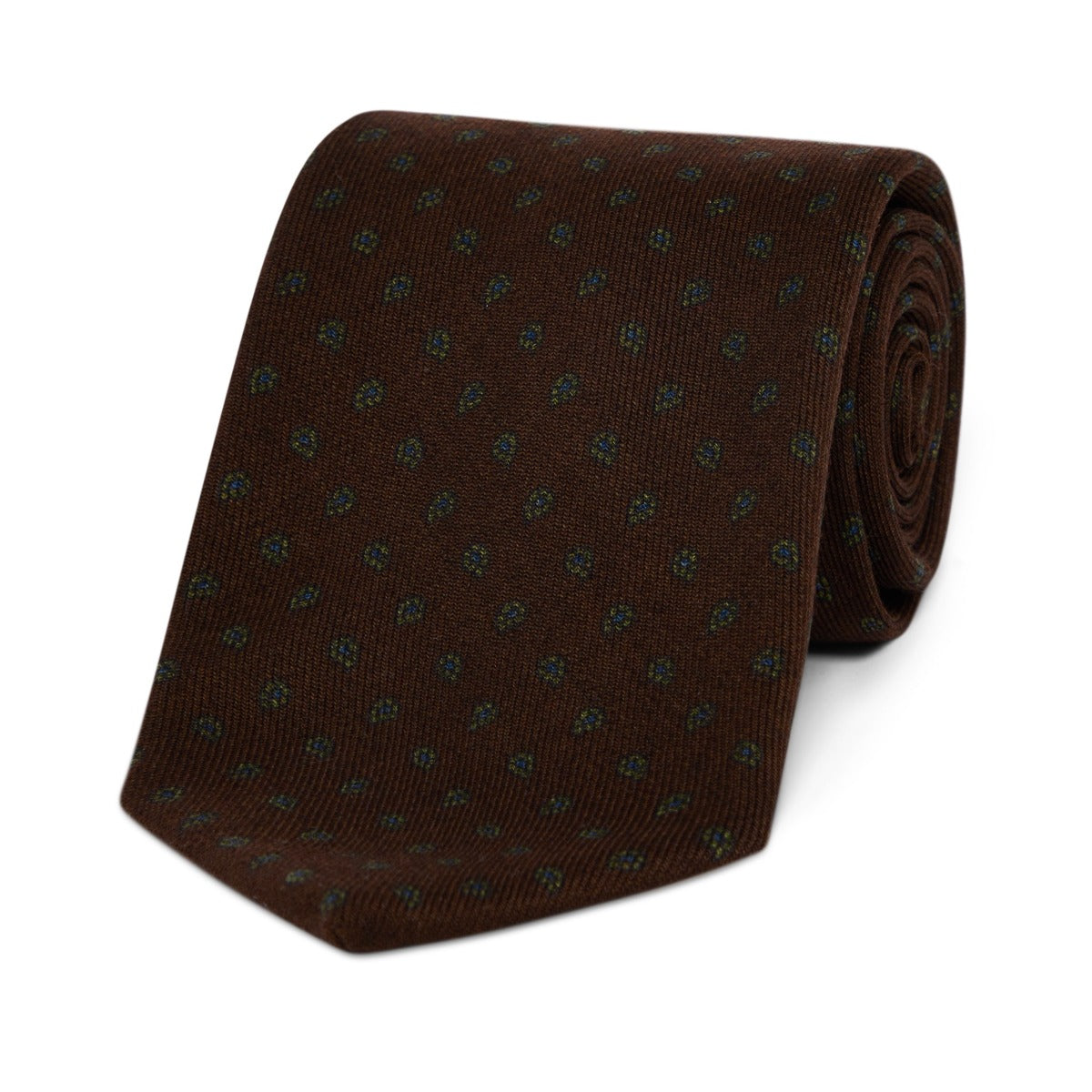 Mini Pine Motif Wool Tie in Brown | Budd Shirts – Budd London