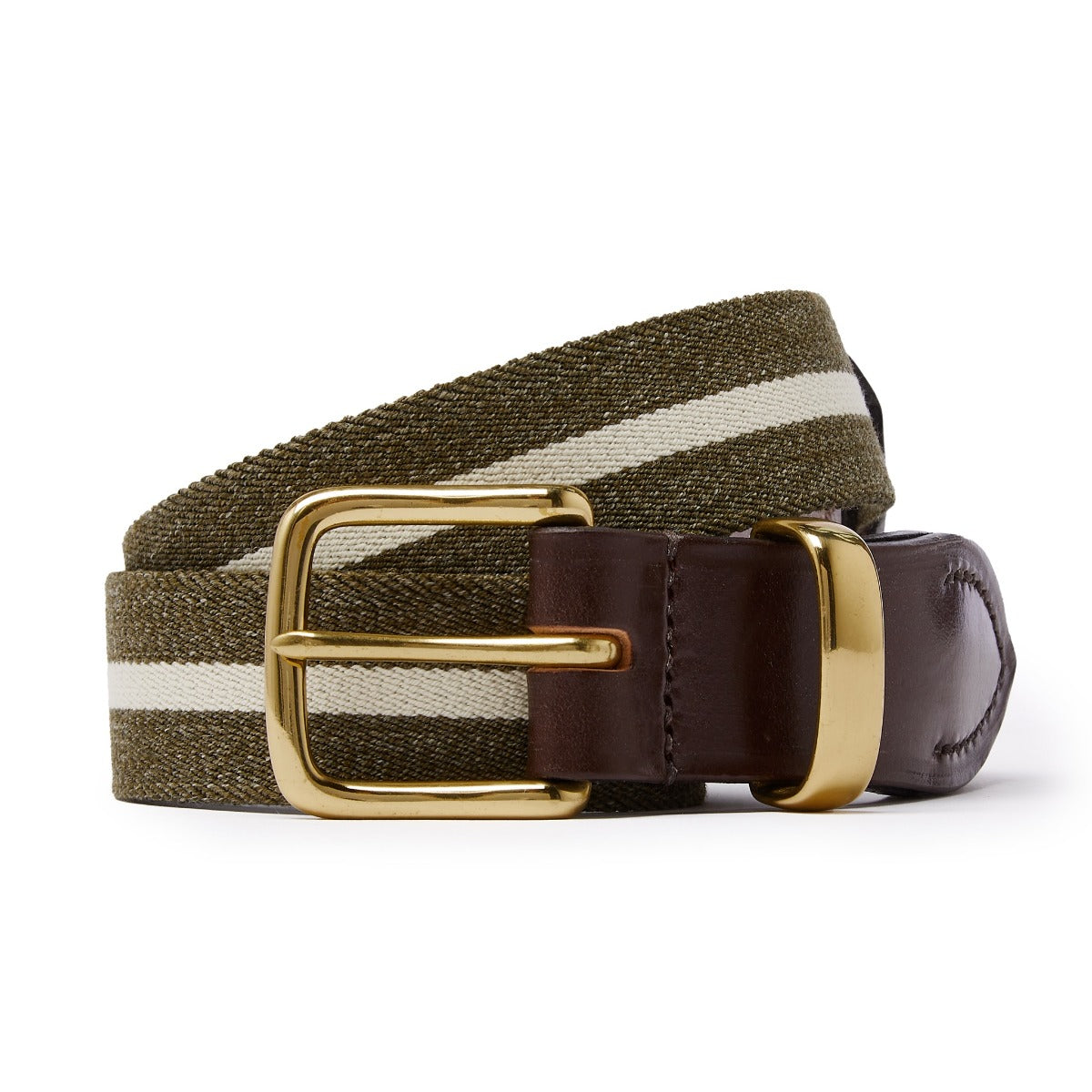 Bridle Leather Webbing Stripe Belt in Khaki – Budd London