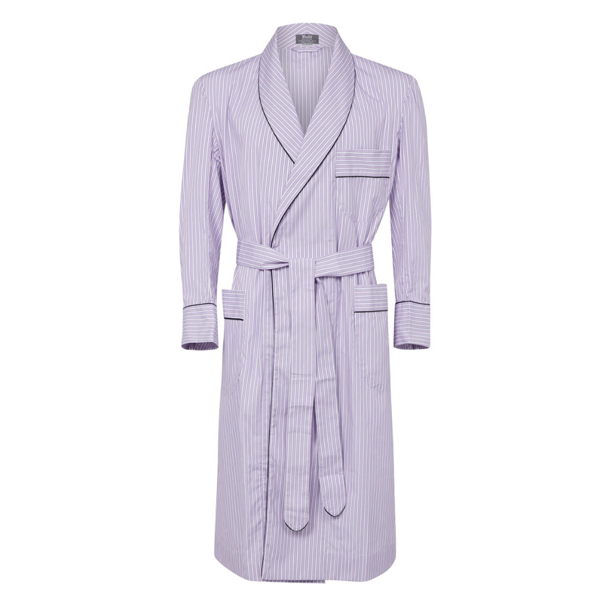 Exclusive Budd Stripe Cotton Dressing Gown in Lilac – Budd London